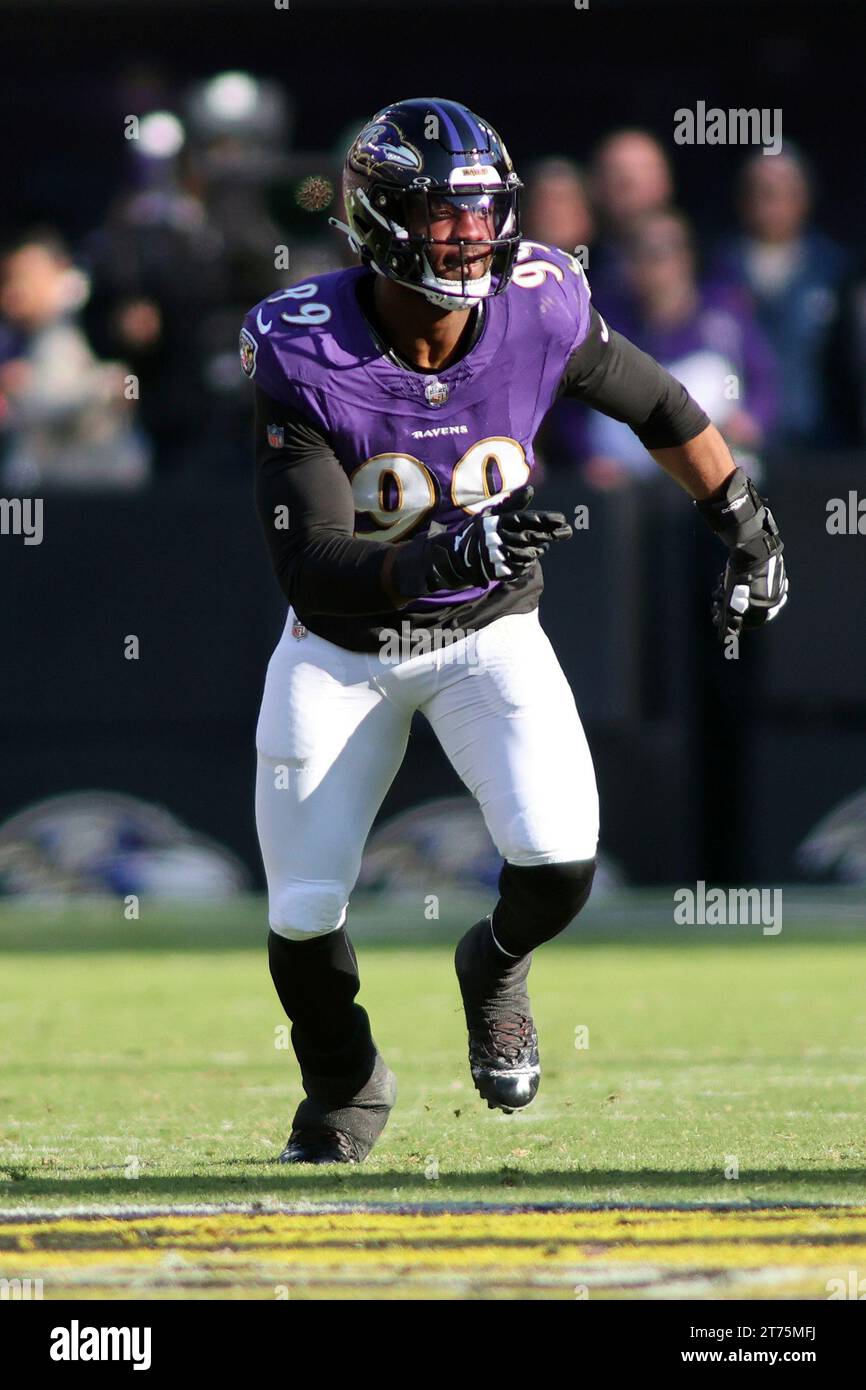 Baltimore Ravens linebacker Odafe Oweh (99) runs during an NFL football ...