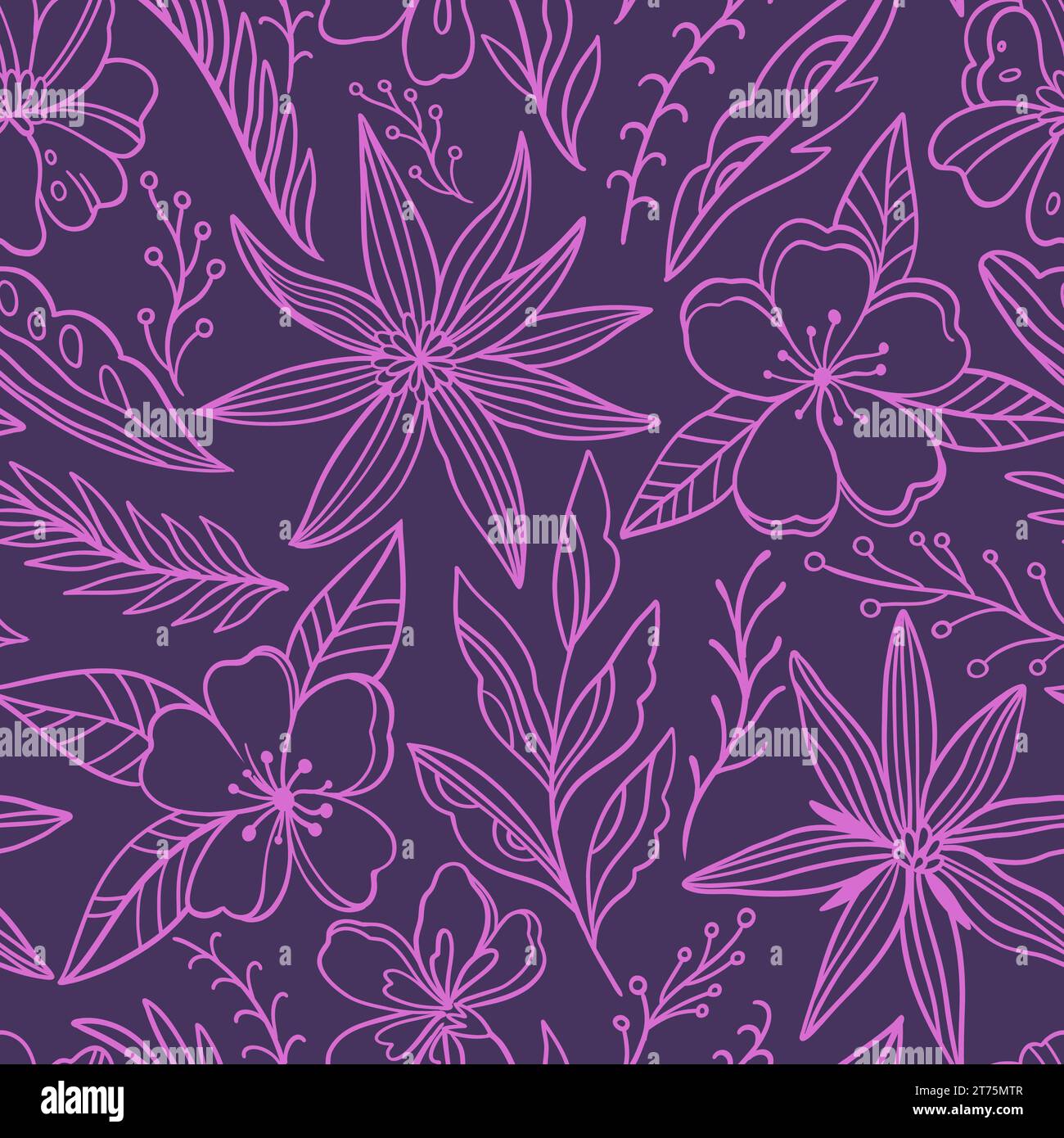 Outline contour doodle floral pattern for design and textile. Vector ...