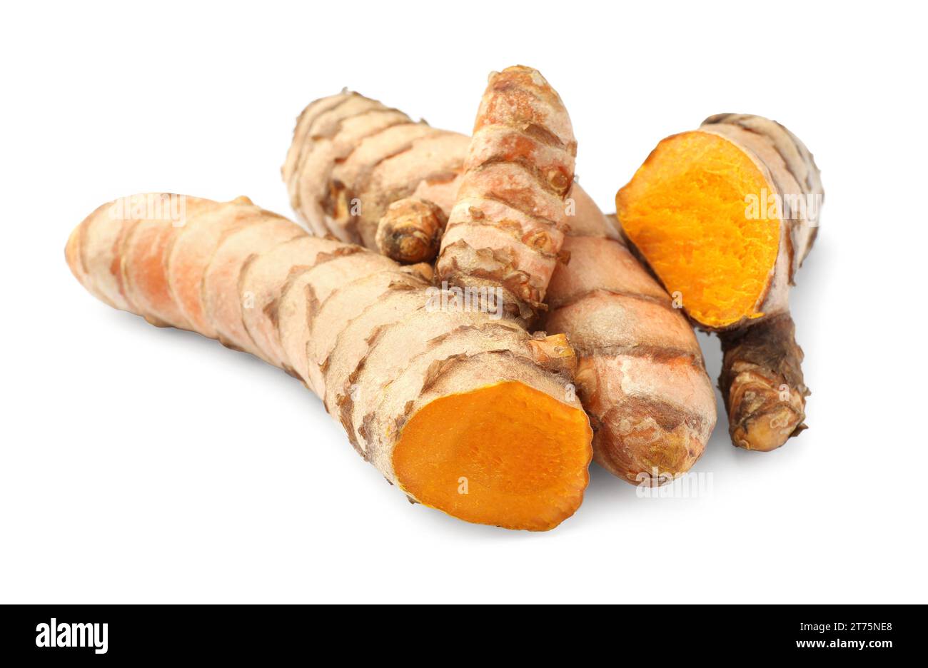 Whole and cut turmeric roots isolated on white Stock Photo - Alamy