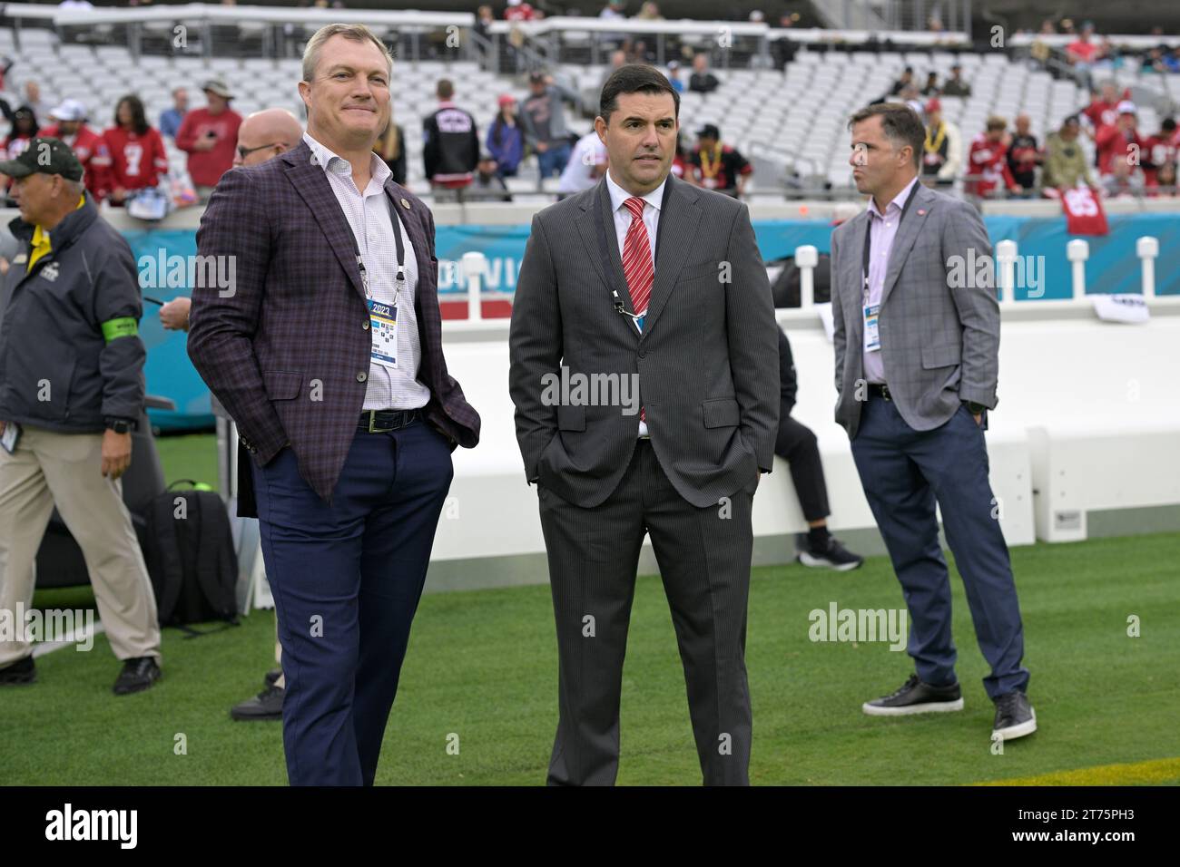 San Francisco 49ers general manager John Lynch, left, and CEO Jed York ...