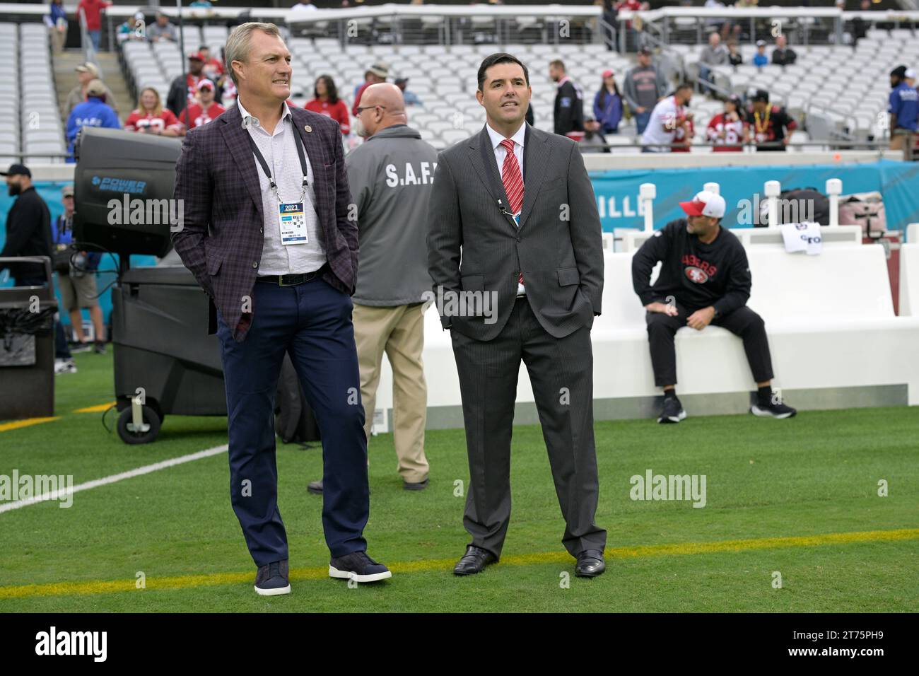 San Francisco 49ers general manager John Lynch and CEO Jed York, right ...