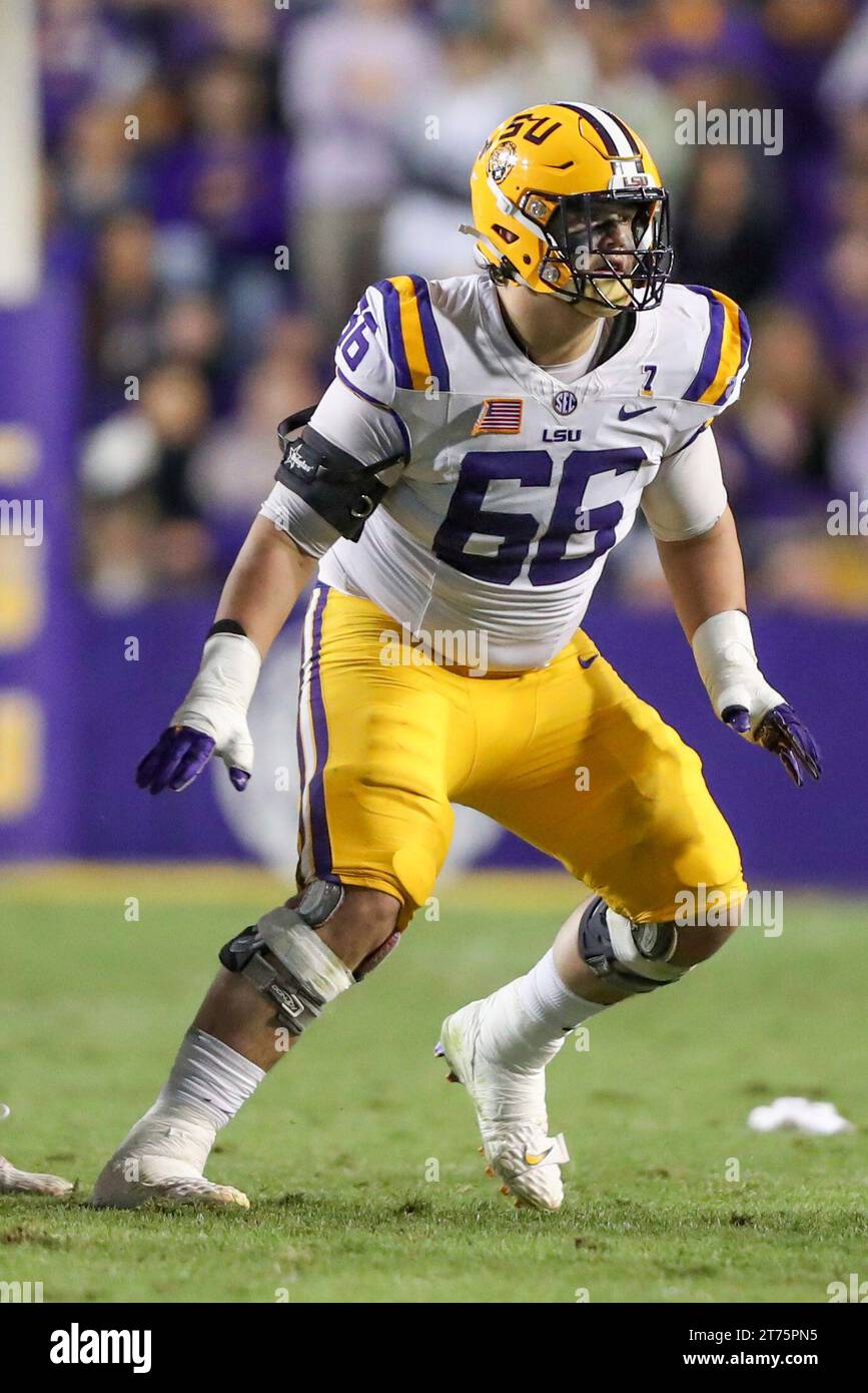 November 11, 2023: LSU offensive lineman Will Campbell (66) looks for ...
