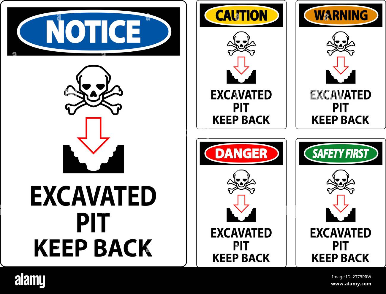 Danger Excavated Pit Sign Excavated Pit Keep Back Stock Vector Image ...