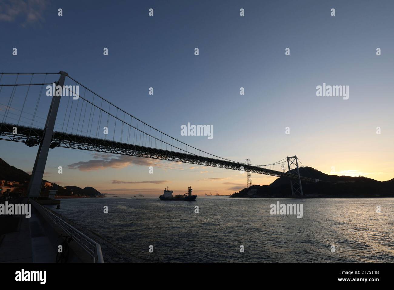 A photo shows Kanmon Bridge which connects Honshu (main island) and ...