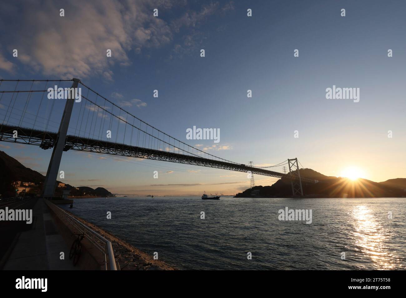 A photo shows Kanmon Bridge which connects Honshu (main island) and ...