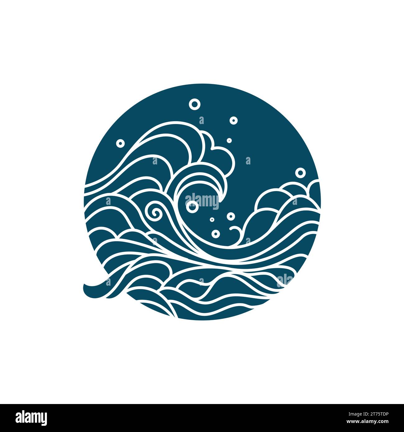 Sea waves silhouette inside circle isolated white background Stock ...
