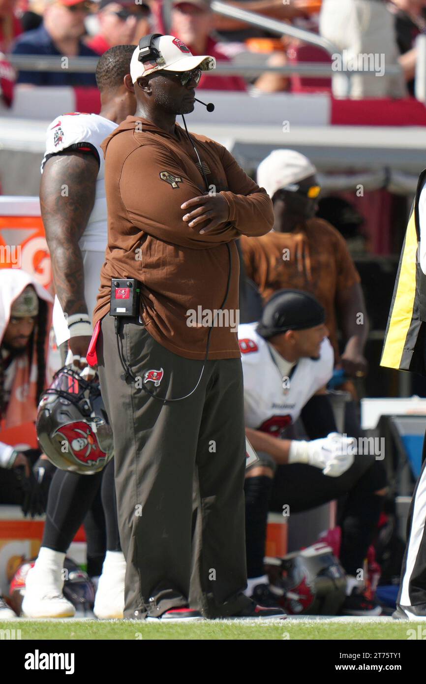 Tampa Bay Buccaneers head coach Todd Bowles watches the action from the ...