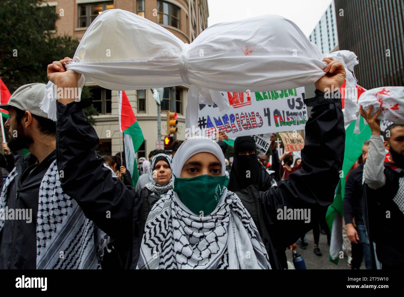 Austin, Texas, USA. 12th Nov, 2023. A woman holds an effigy of dead ...
