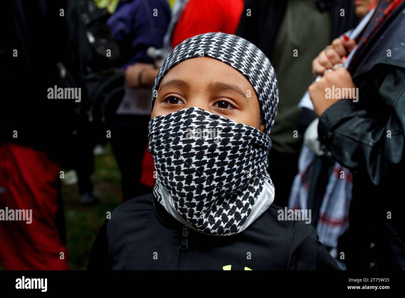 Austin, Texas, USA. 12th Nov, 2023. A young Palestinian supporter ...