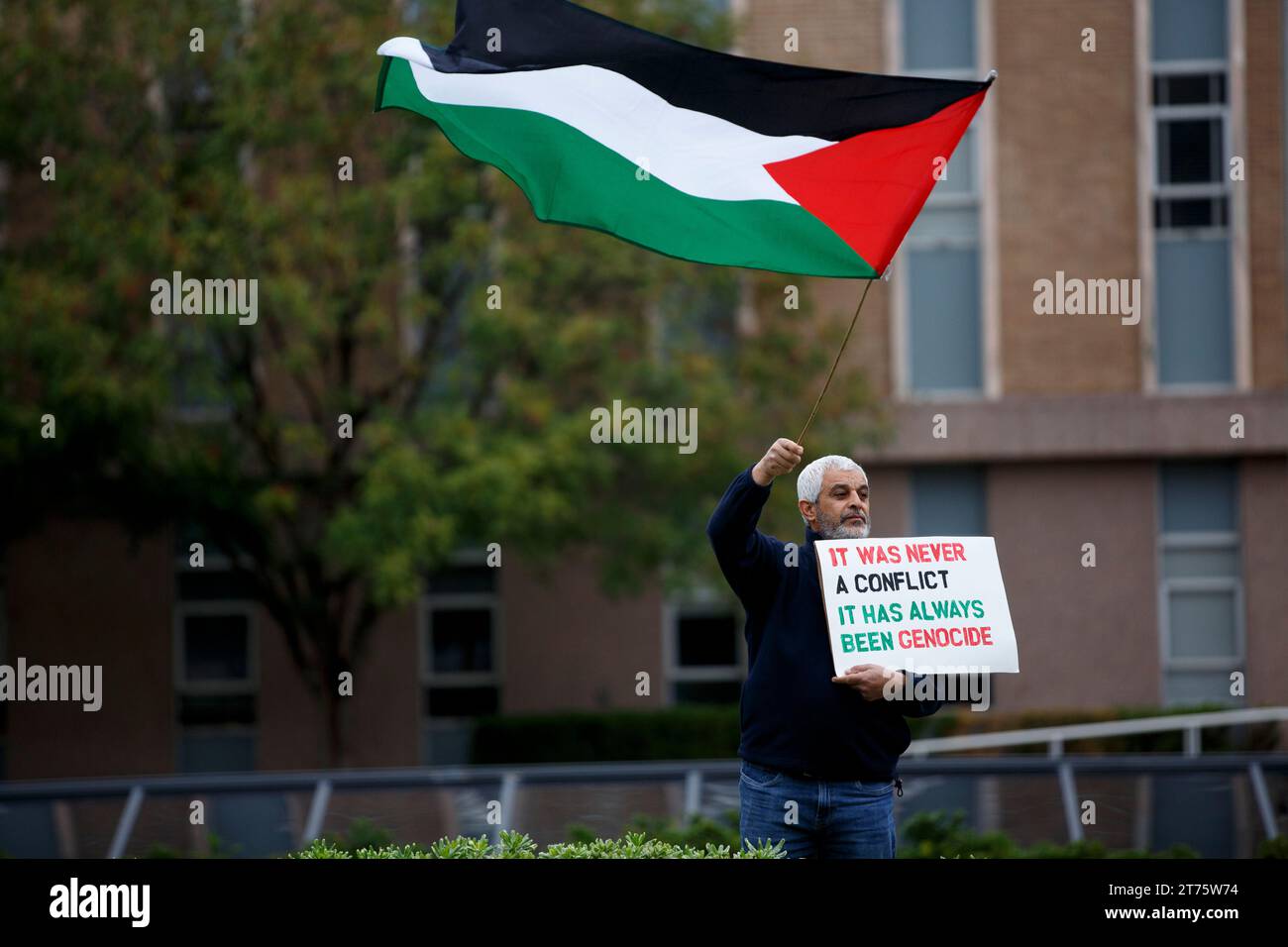 Austin, Texas, USA. 13th Nov, 2023. A man waves a Palestinian flag on ...