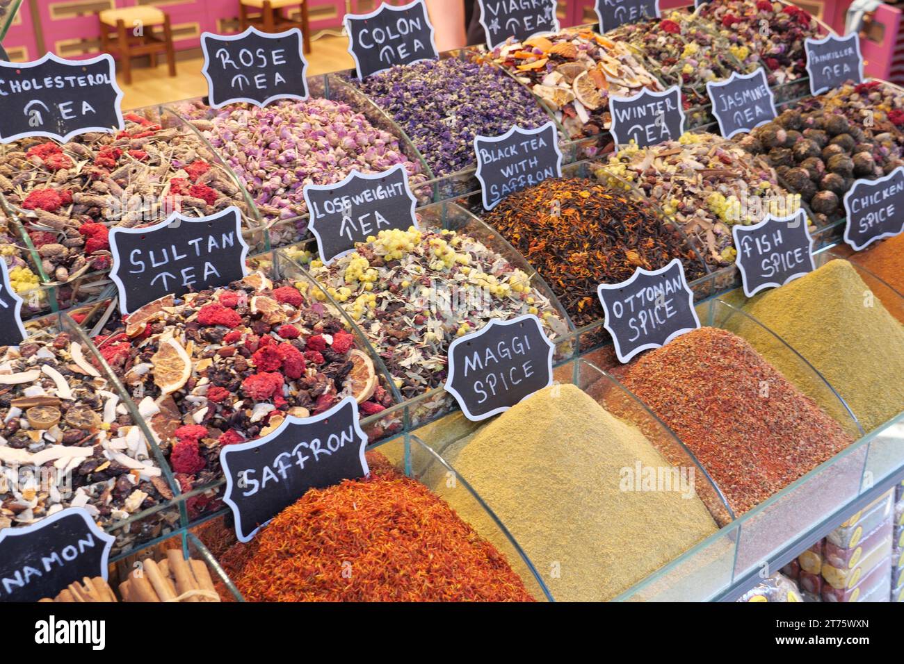 Colorful herbal tea from spice bazaar, traditional tea in Istanbul ...
