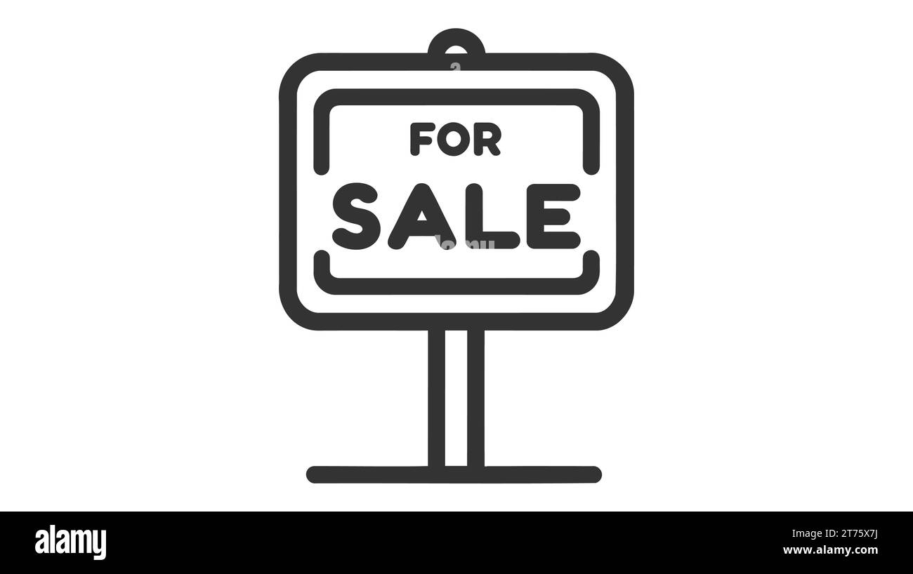 Monochrome vector illustration of a 'For Sale' sign, depicted in a bold ...