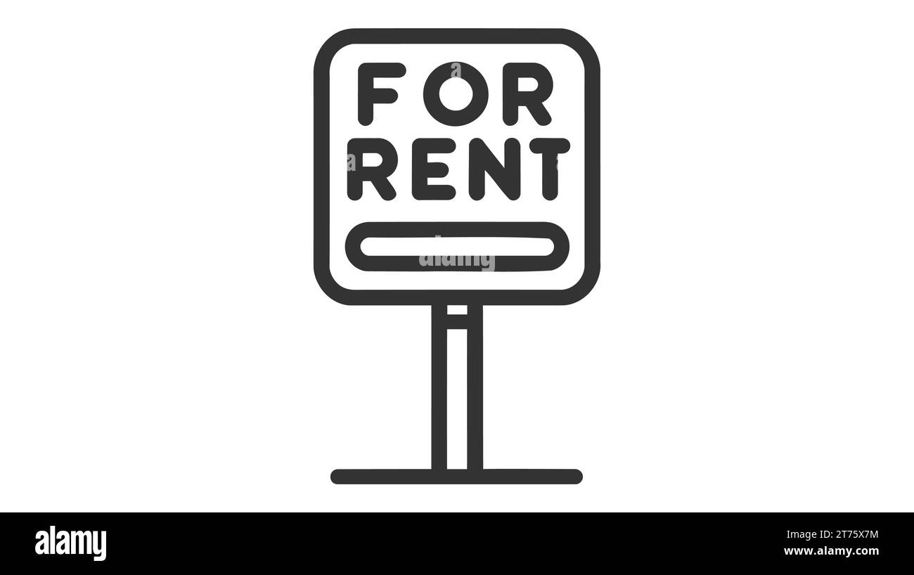 Black and white vector icon of a For Rent sign with a stylized font and ...
