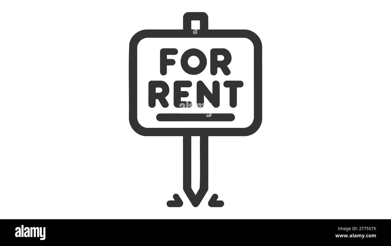 Black and white vector icon of a For Rent sign with a stylized font and ...