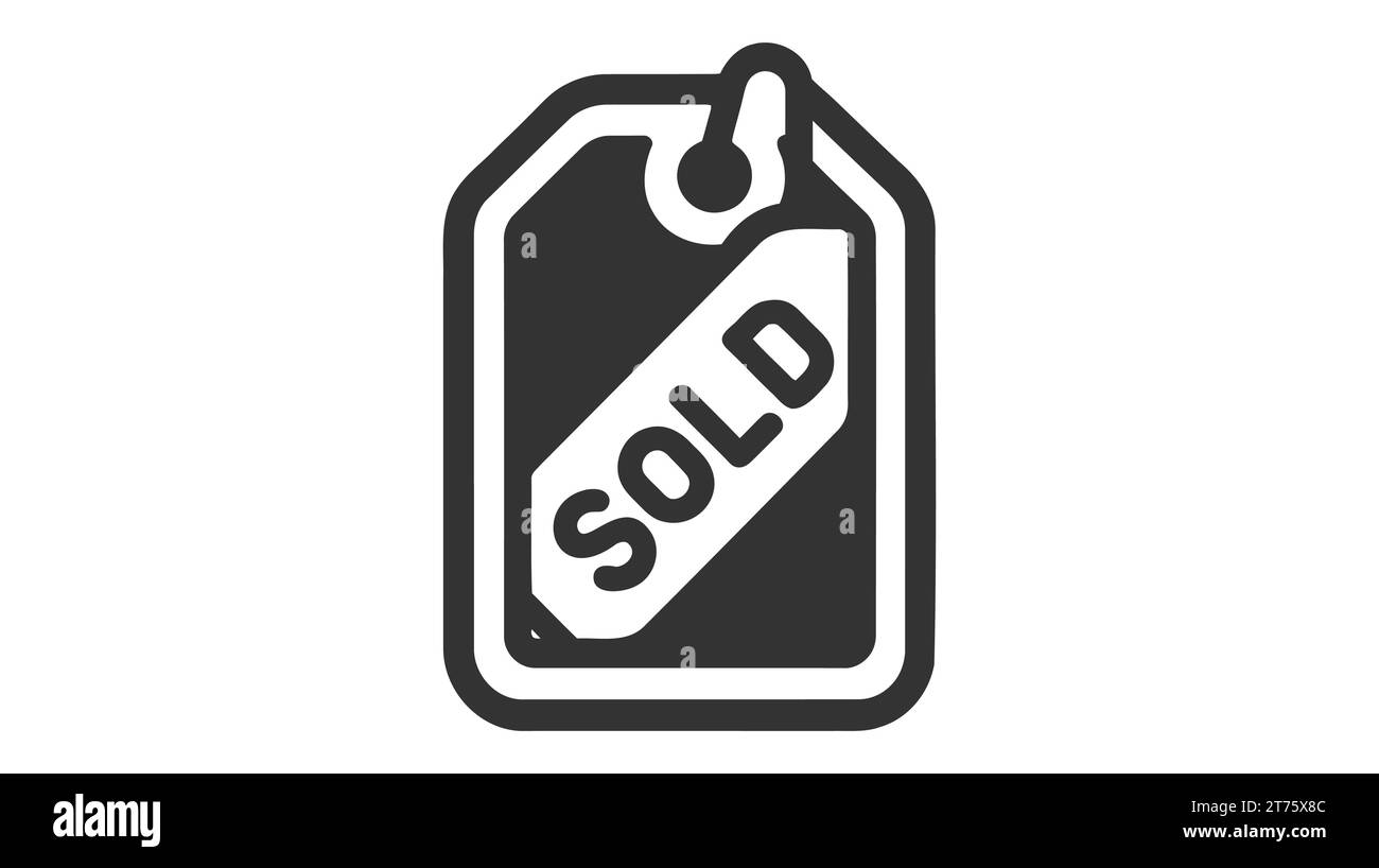 Black vector graphic icon of a sold tag with bold lettering, featuring ...