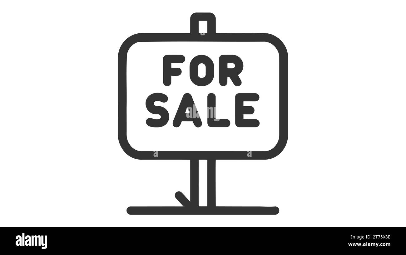 Monochrome vector illustration of a 'For Sale' sign, depicted in a bold ...