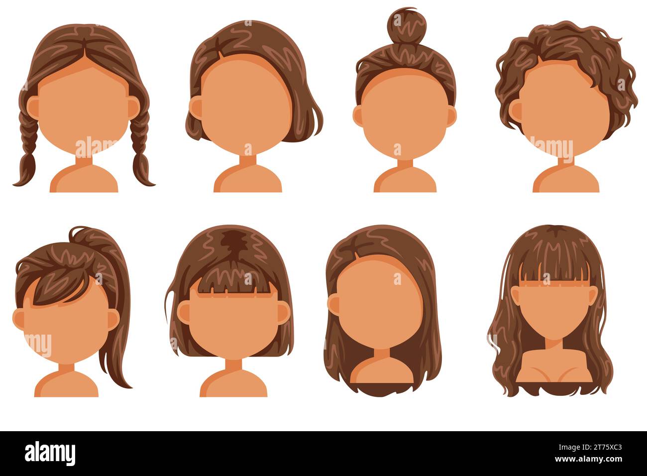 Model Woman With Different Hairstyles Vector Illustration Collection