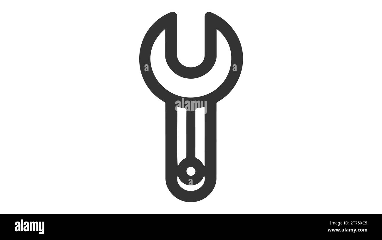 Monochrome vector illustration of a wrench, simplistic design, isolated ...