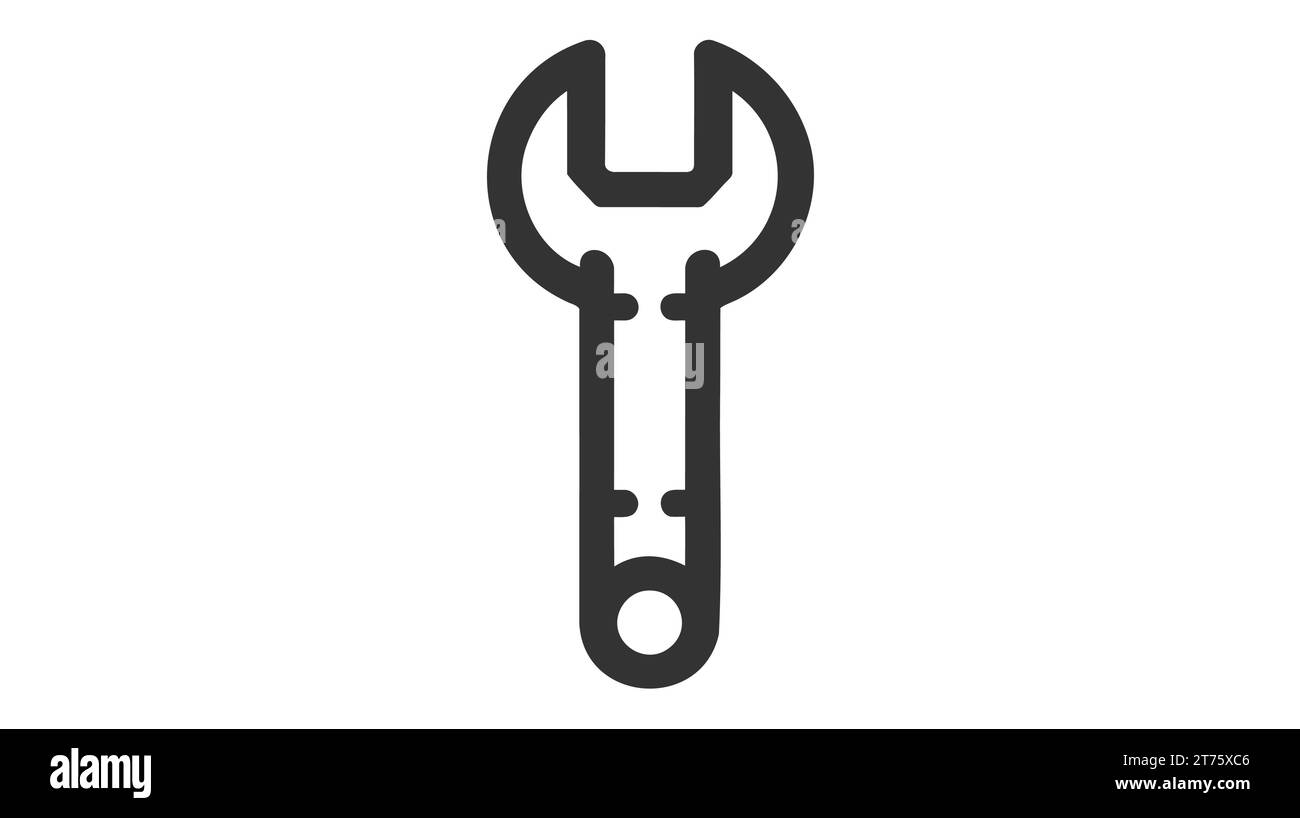 Monochrome vector illustration of a wrench, simplistic design, isolated ...
