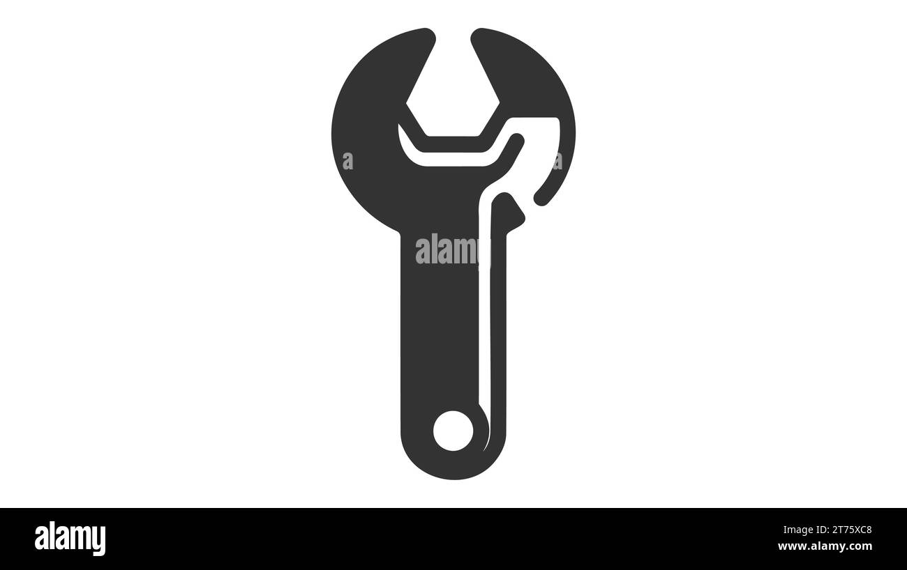 Monochrome vector illustration of a wrench, simplistic design, isolated ...
