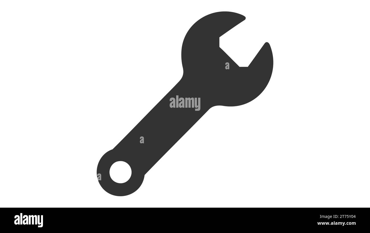 Monochrome vector illustration of a wrench, simplistic design, isolated ...