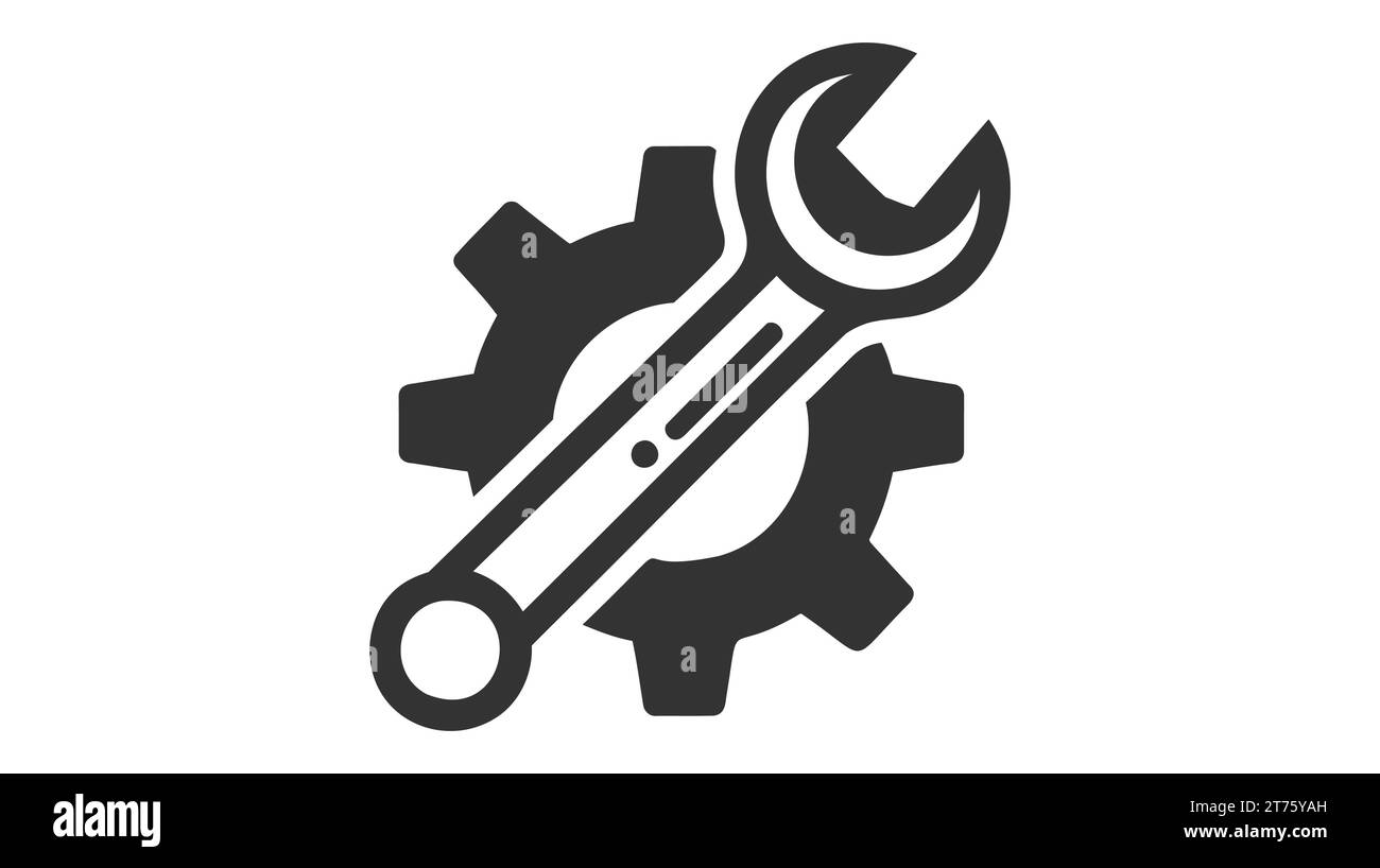 Monochrome vector illustration of a wrench, simplistic design, isolated ...
