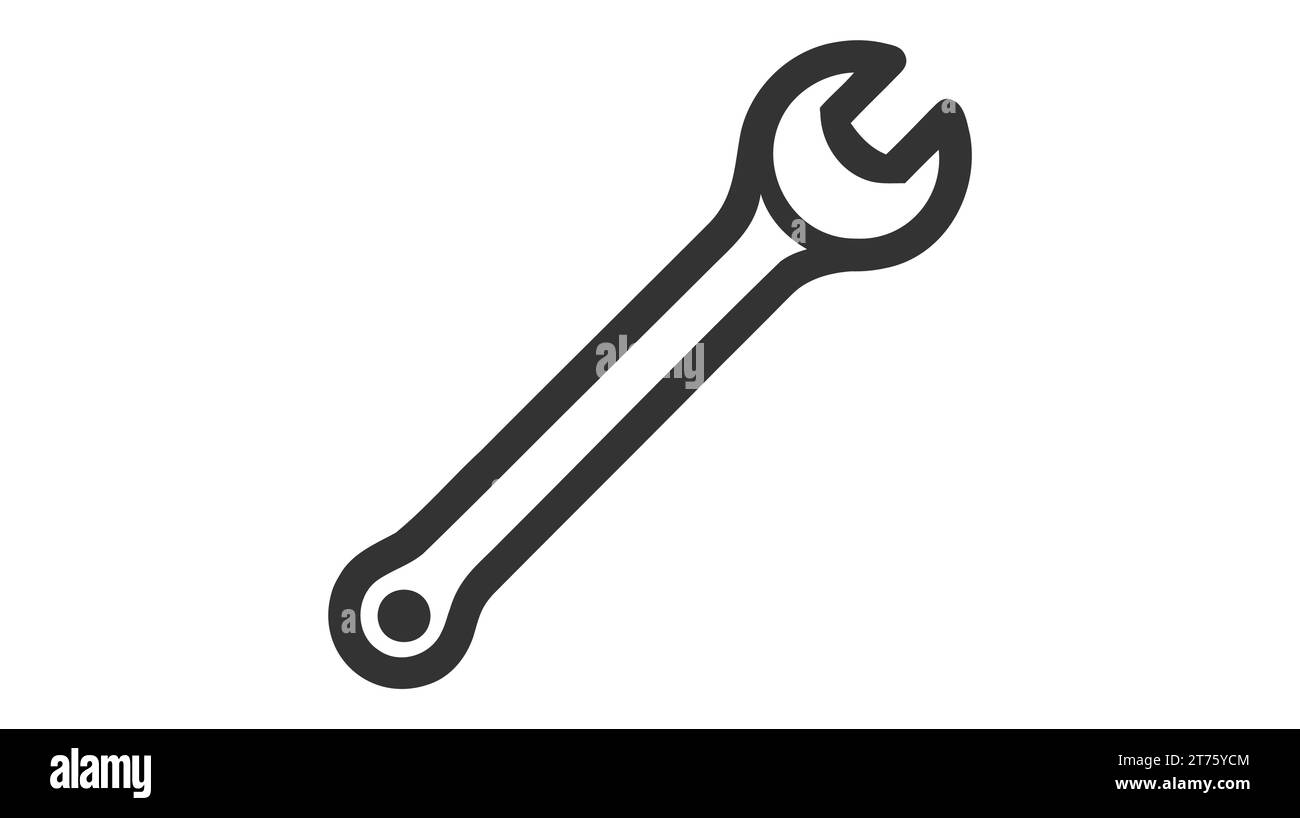 Monochrome vector illustration of a wrench, simplistic design, isolated ...