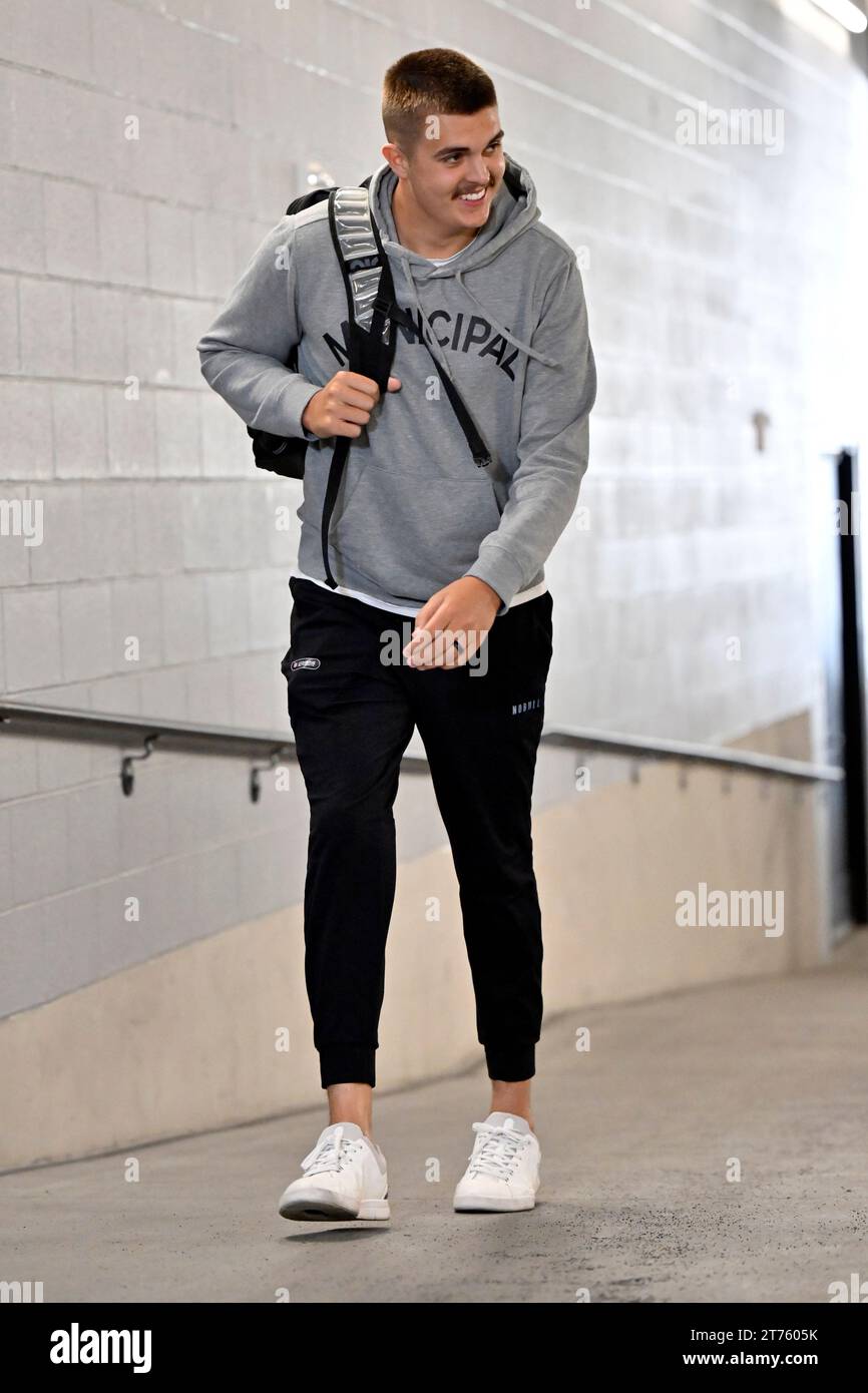 Las Vegas Raiders quarterback Aidan O'Connell arrives before the start ...