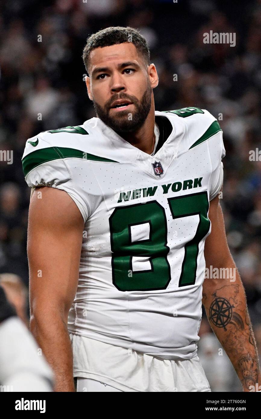 New York Jets tight end C.J. Uzomah (87) looks on before the start of ...
