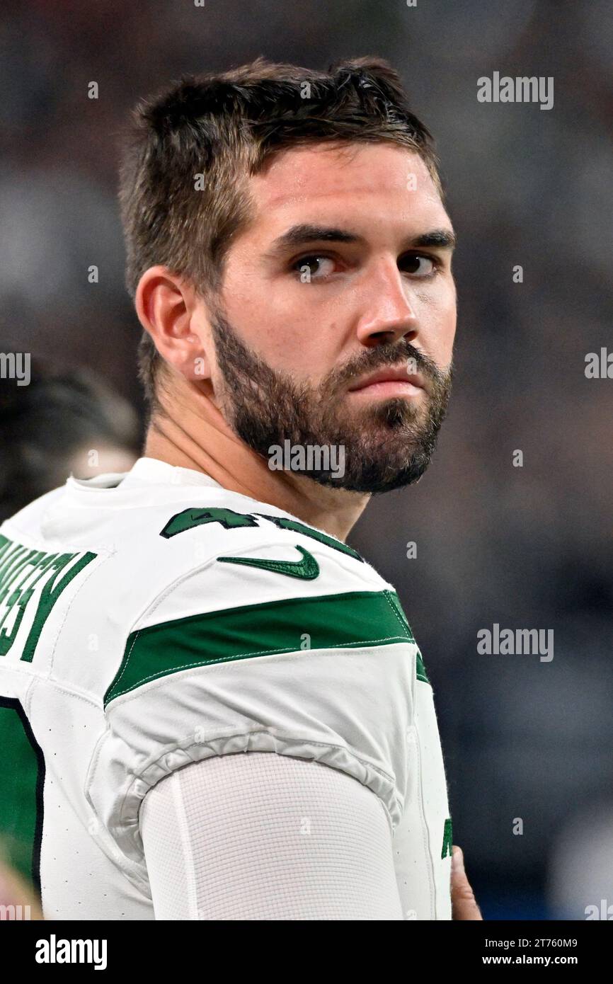 New York Jets long snapper Thomas Hennessy looks on during an NFL ...