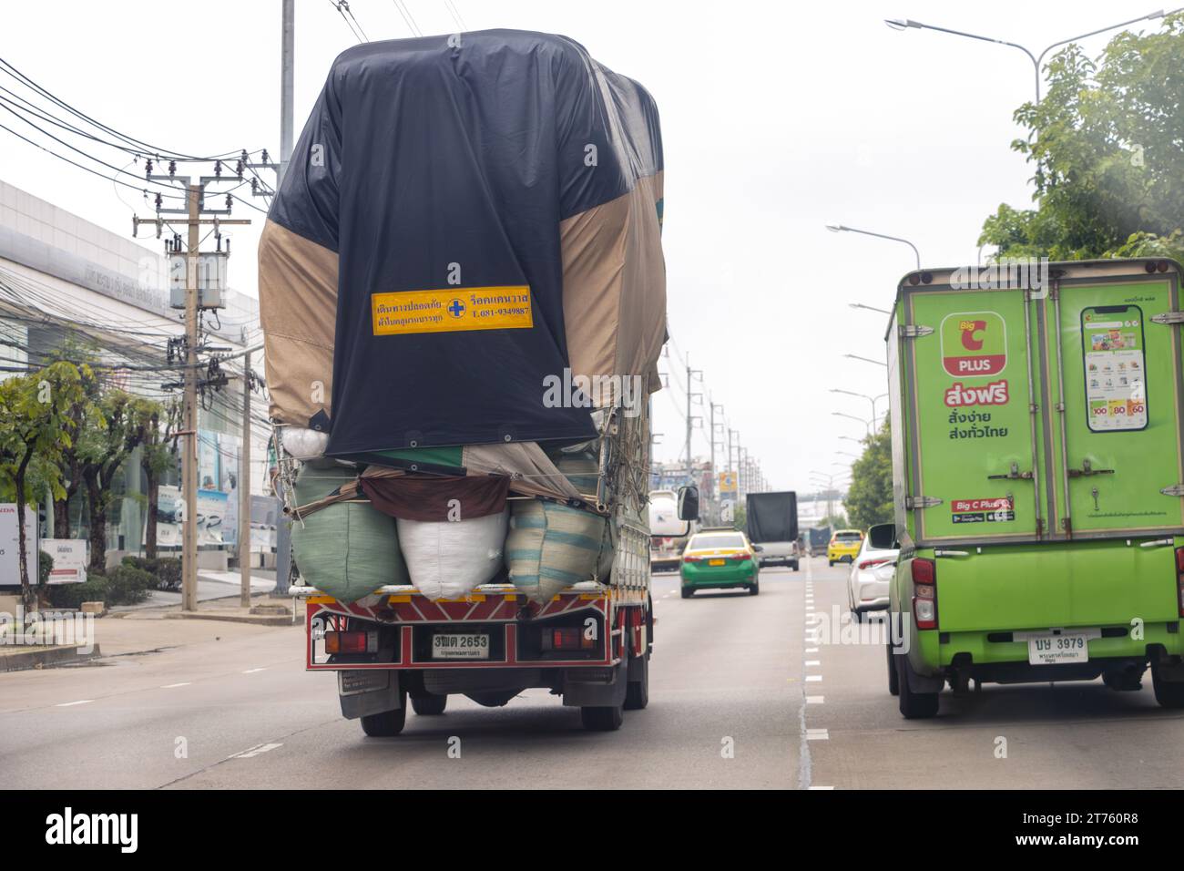 SAMUT PRAKAN, THAILAND, NOV 09 2023, A truck is driving on the highway ...