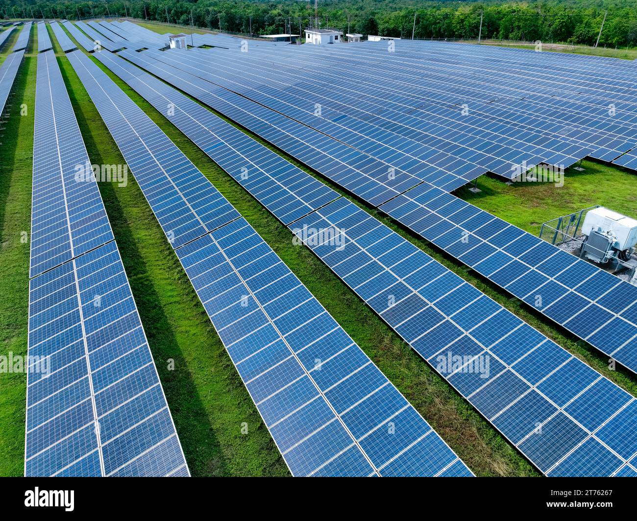 Aerial view of solar farm. Solar power for green energy. Sustainable ...