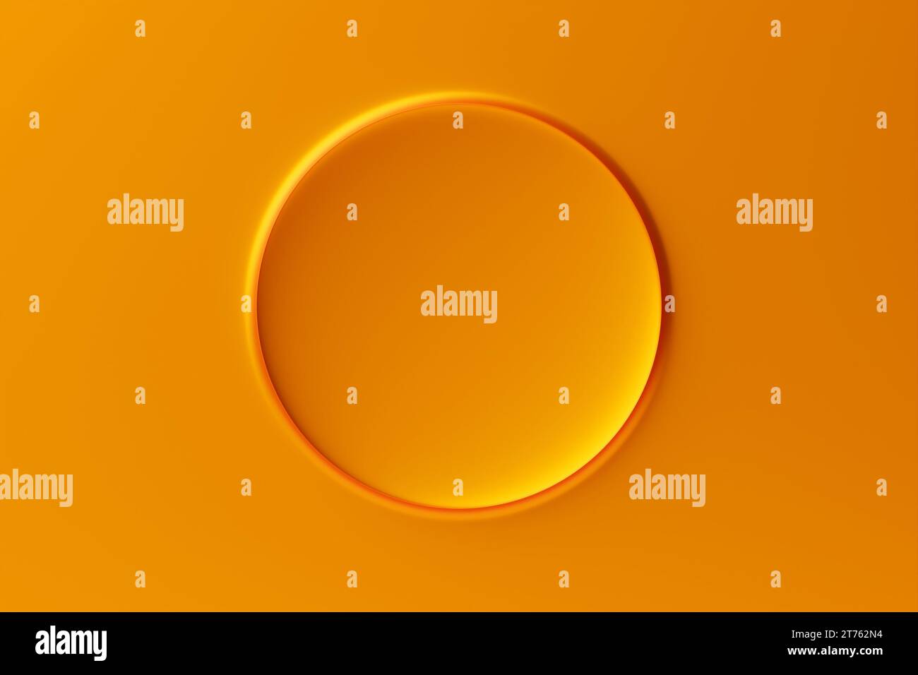 3D illustration of yellow round frame on a monochrome wall for design ...
