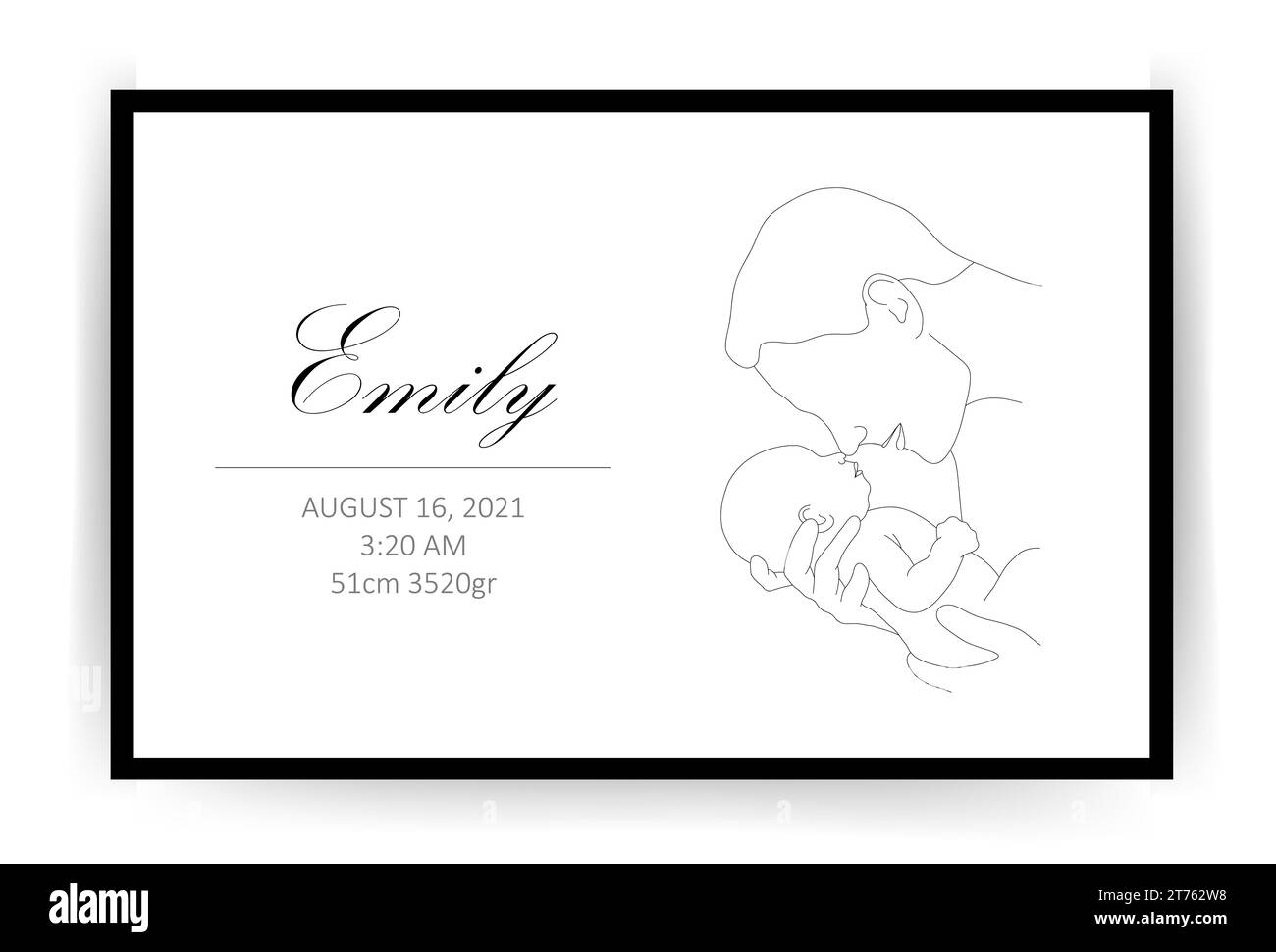 Newborn metric. Baby Shower poster with name, date of birth, weight and ...