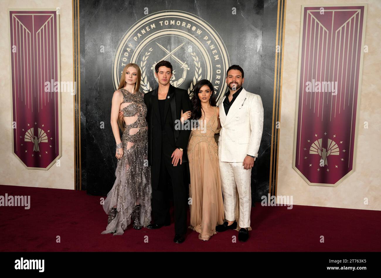 From left, Hunter Schafer, Tom Blyth, Rachel Zegler and Josh Andres Rivera, cast members in "The ...