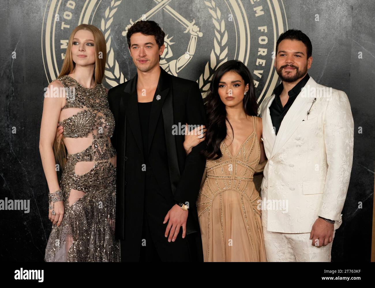 From left, Hunter Schafer, Tom Blyth, Rachel Zegler and Josh Andres Rivera, cast members in "The ...