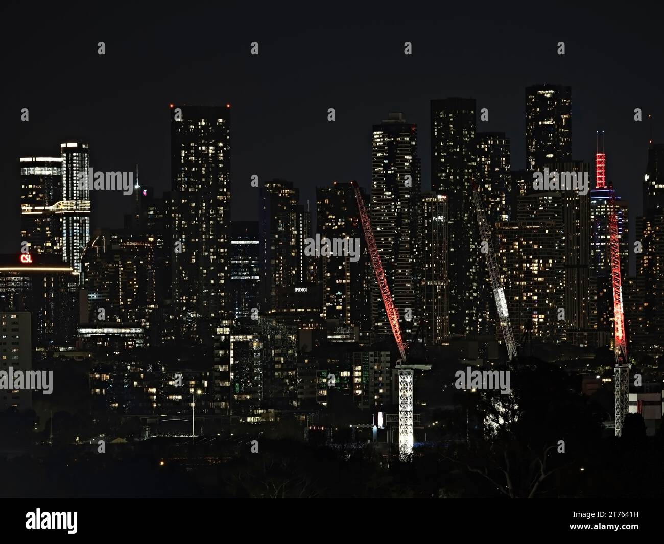 Melbourne Australia / The Melbourne City Skyline at night Stock Photo ...