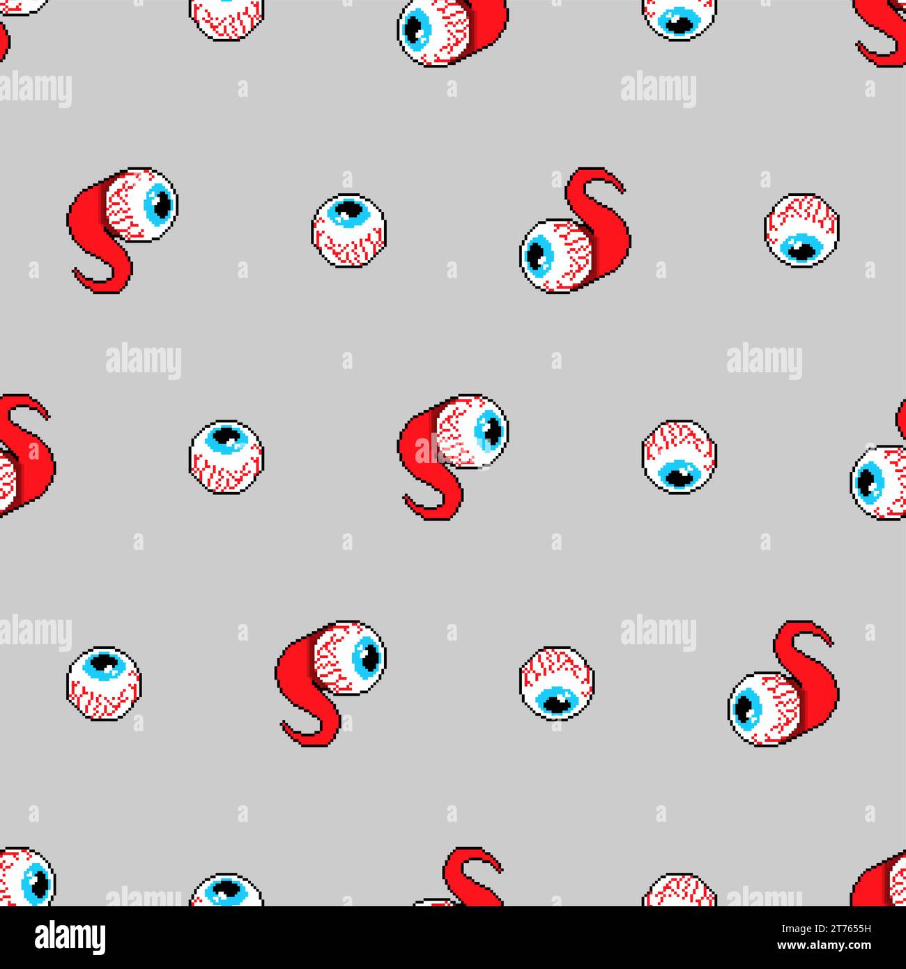 Eyeball pixel art pattern seamless. 8 bit Eye and nerves anatomy ...