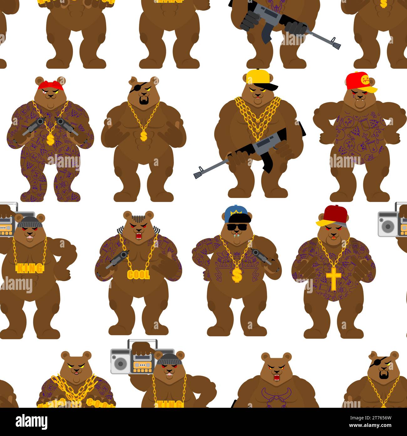 Bear gangster gang pattern seamless. Cool Beast background. SWAG ...