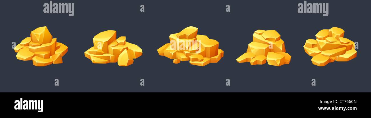 Cartoon set of gold piles isolated on black background. Vector ...