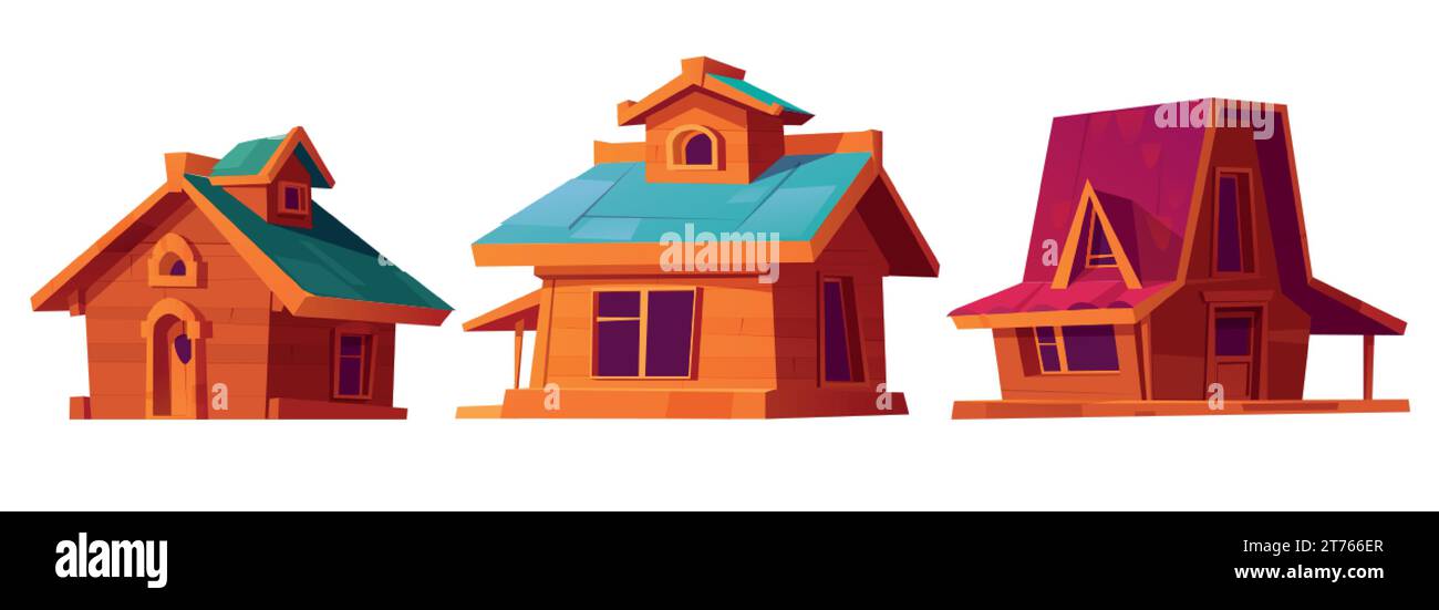 Wooden cabin clipart, mountain forest village hut isolated on white ...