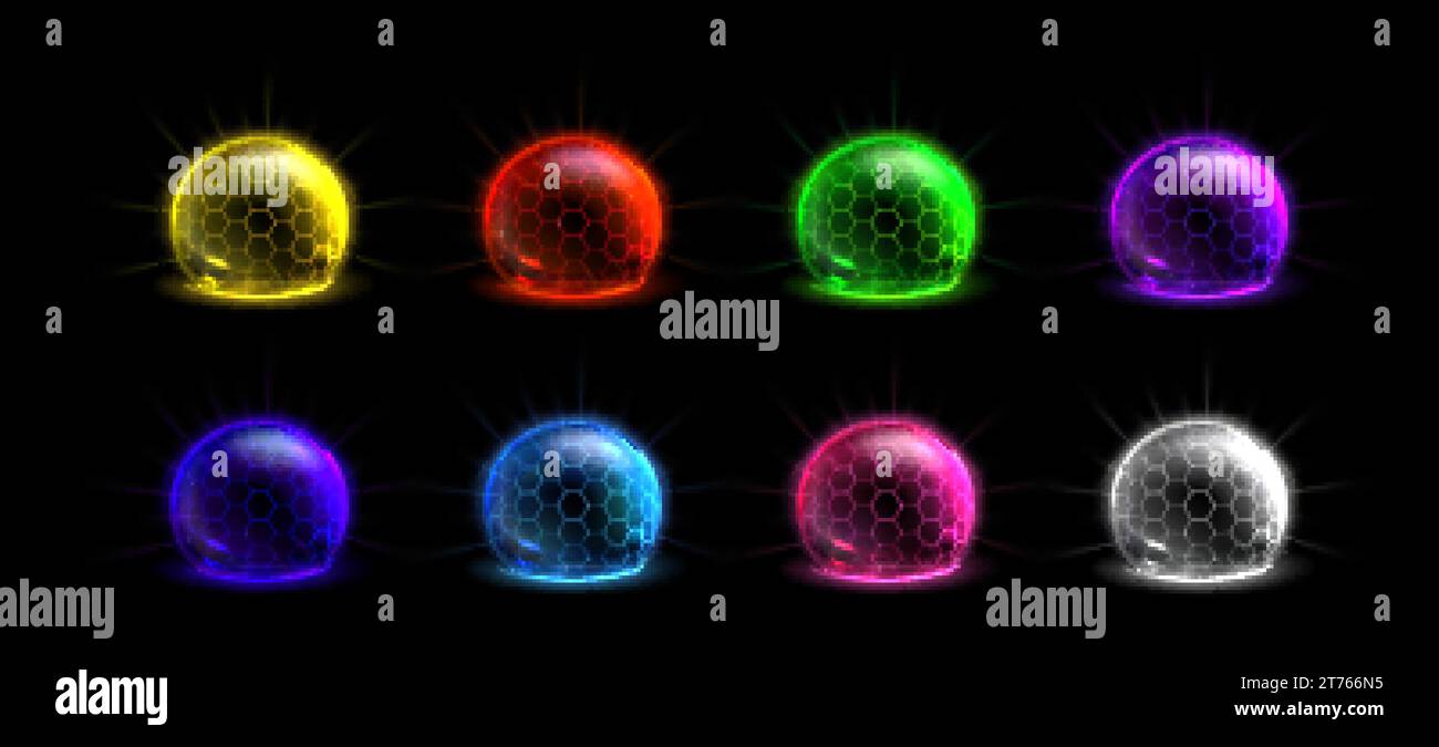 Neon color dome shields set isolated on black background. Vector ...