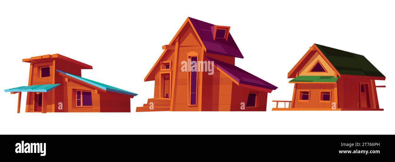 Wooden cabin clipart, mountain forest village hut isolated on white ...