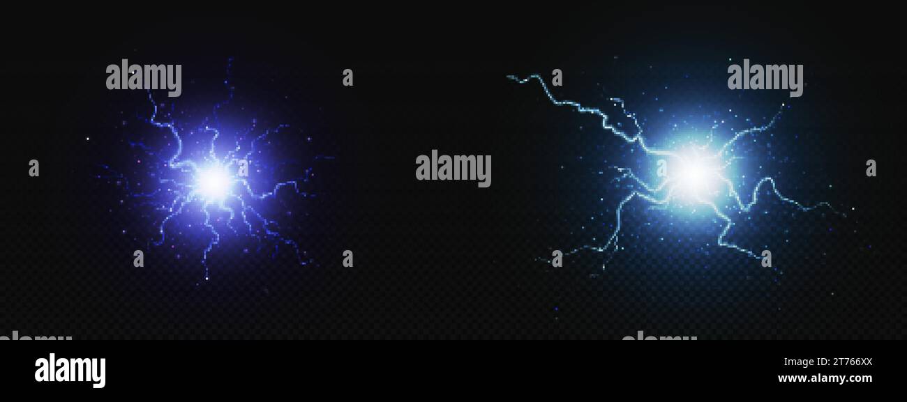Electric lightning energy explosion ball vector. 3d thunder circle ...