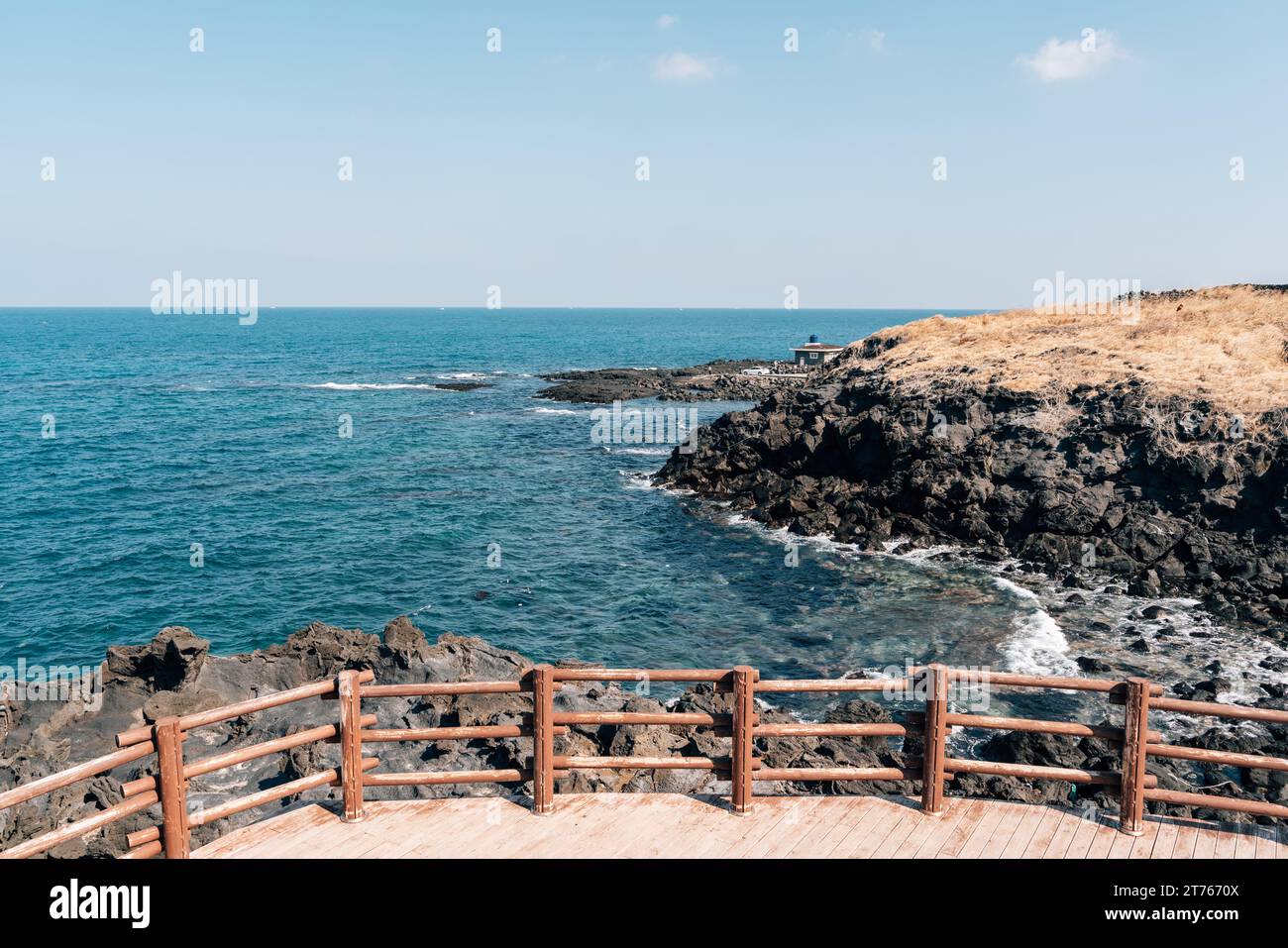 Dakmeor coastal road olle trail winter seascape in Jeju island, Korea ...