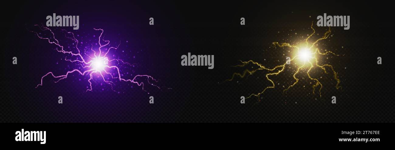 Electric lightning energy explosion ball vector. 3d thunder circle ...