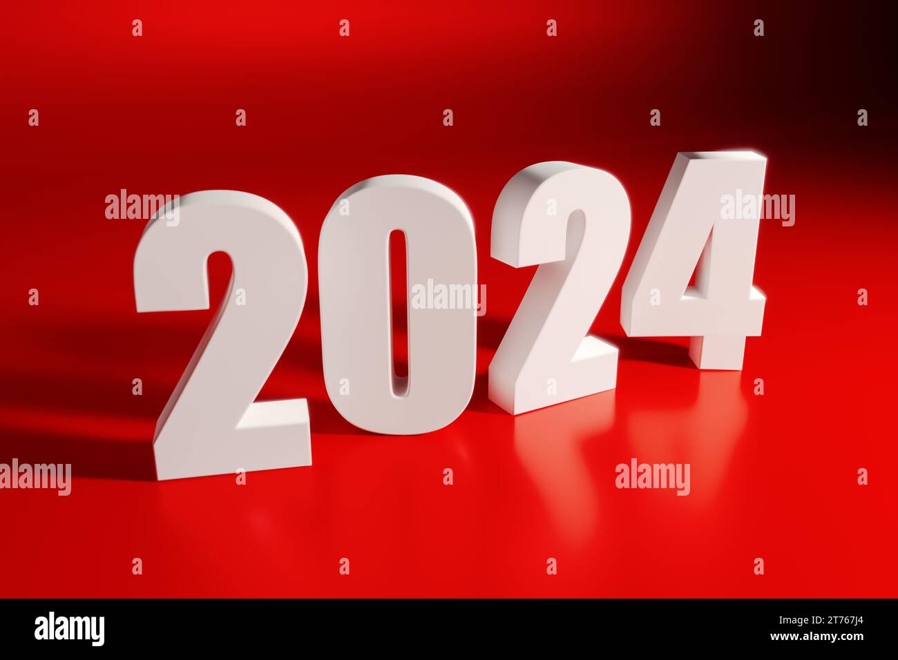 3D Render in White of 2024 Numbers on Red Background Stock Photo - Alamy