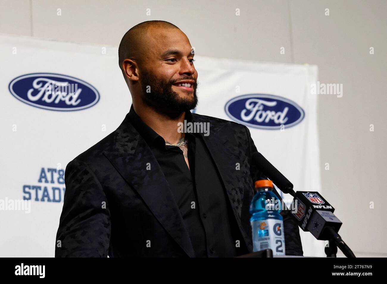 Dallas Cowboys quarterback Dak Prescott participates in a post game ...