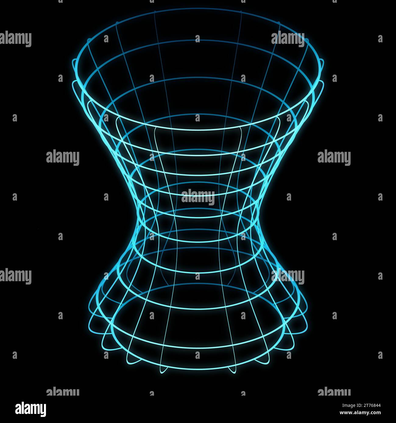 blue glowing hyperboloid tower skeleton wireframe on black background ...
