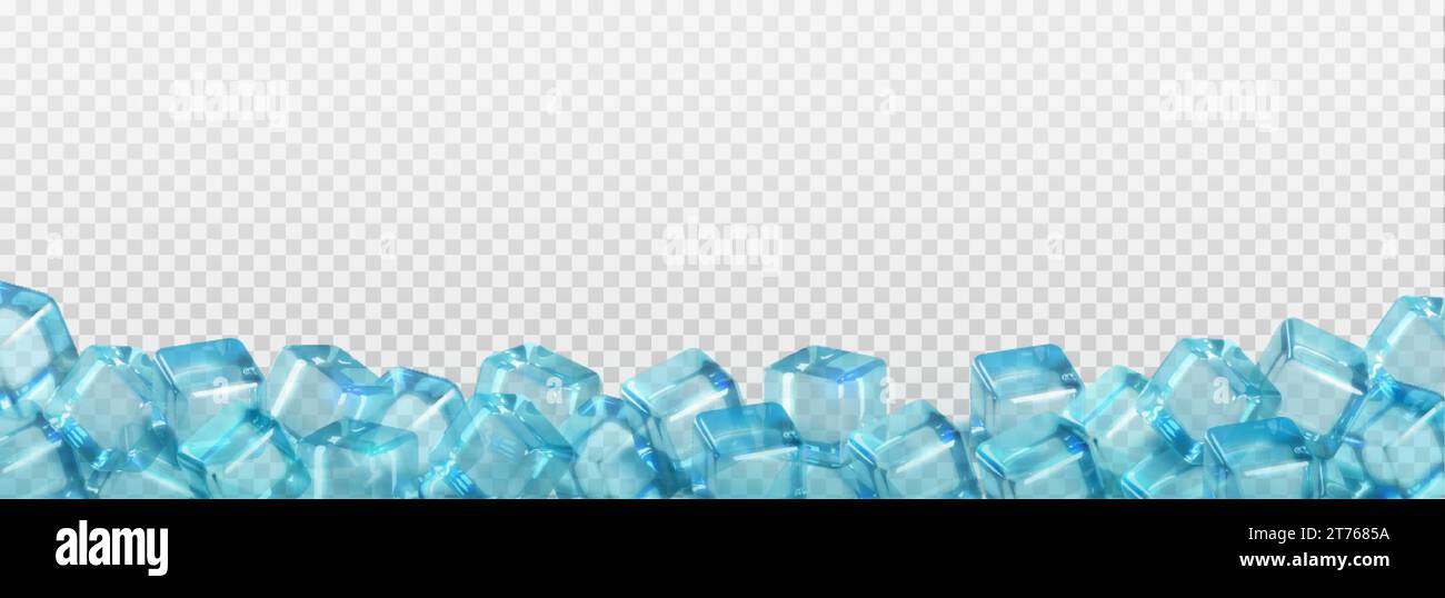 3d ice cube bottom border isolated background. Realistic frozen water ...
